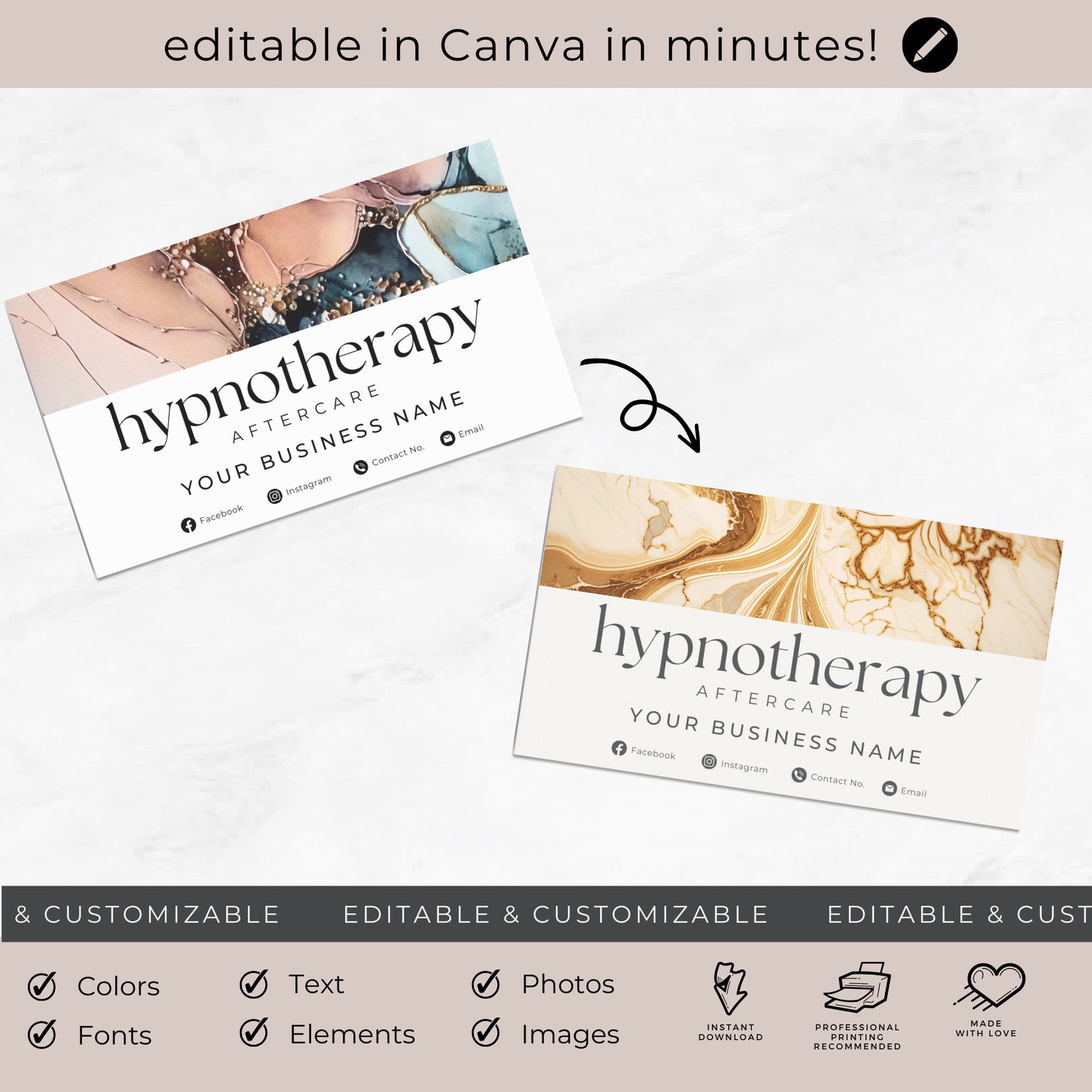 Printable Hypnosis Post Session Card Template, Aftercare Card ...