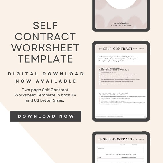 Self Contract Worksheet Template Freebie Lead Magnet Canva - Etsy