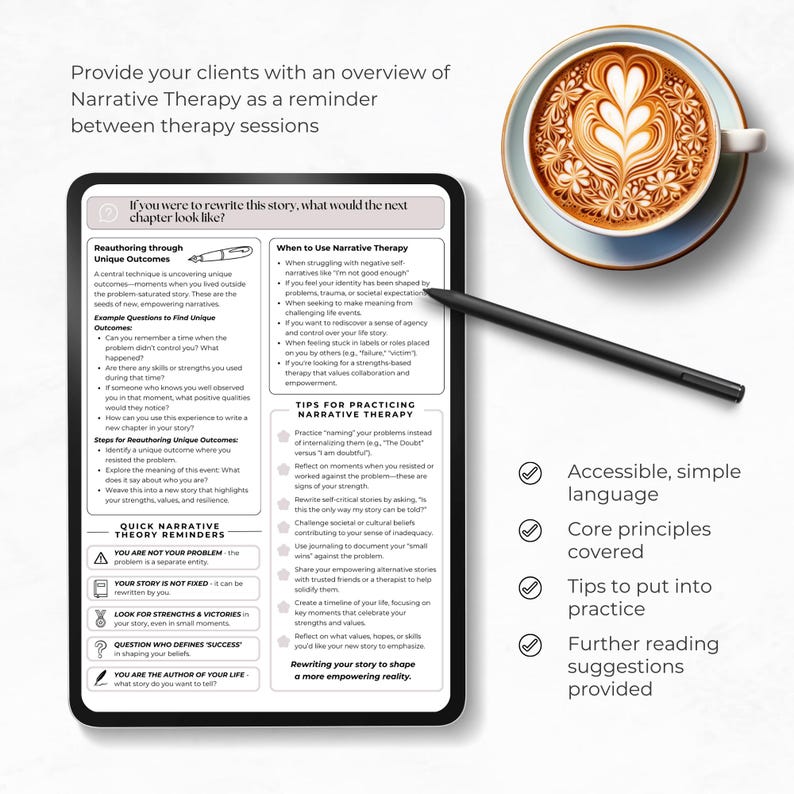 Narrative Therapy Cheat Sheet Canva Template Client Handout Cheatsheet ...