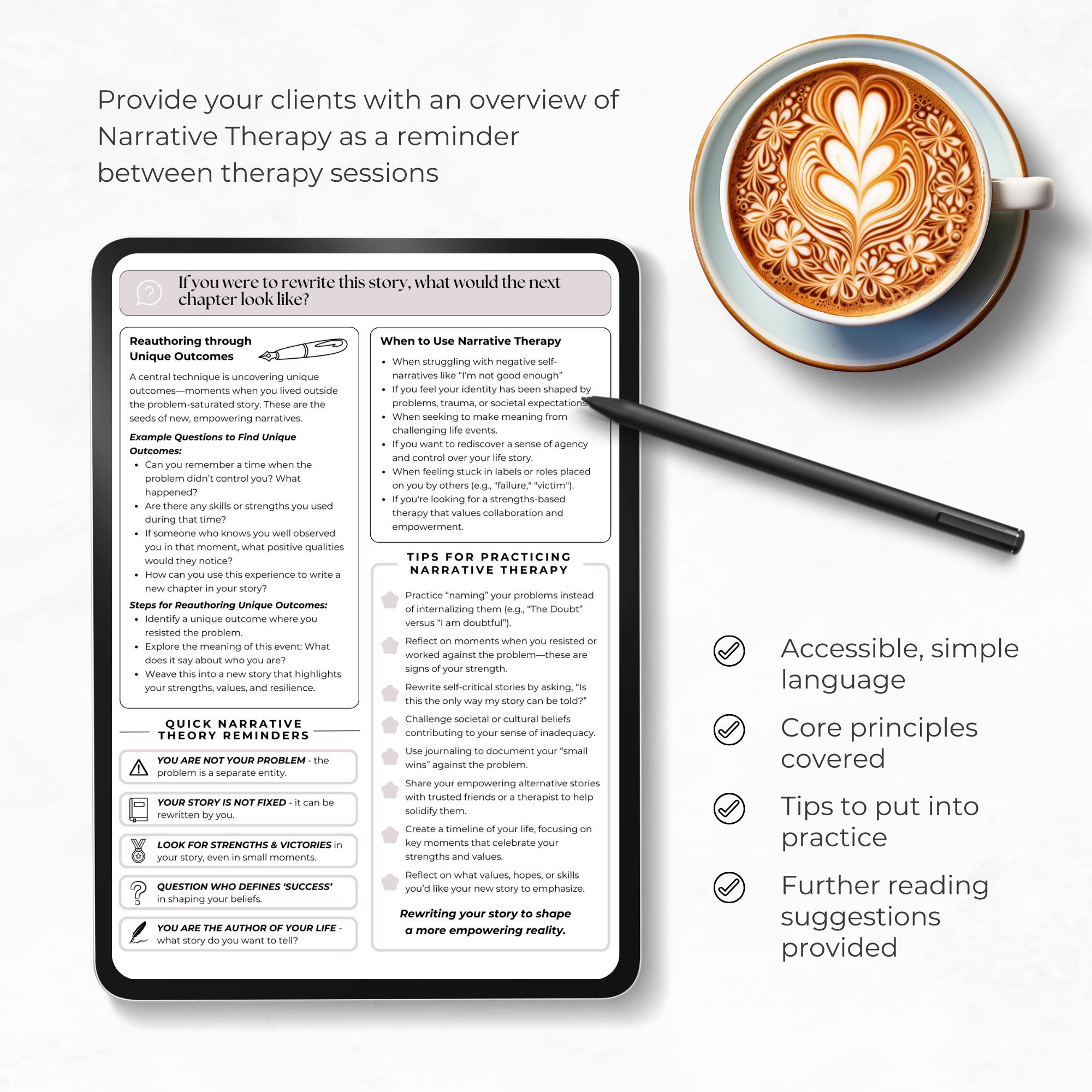 Narrative Therapy Cheat Sheet Canva Template Client Handout Cheatsheet ...