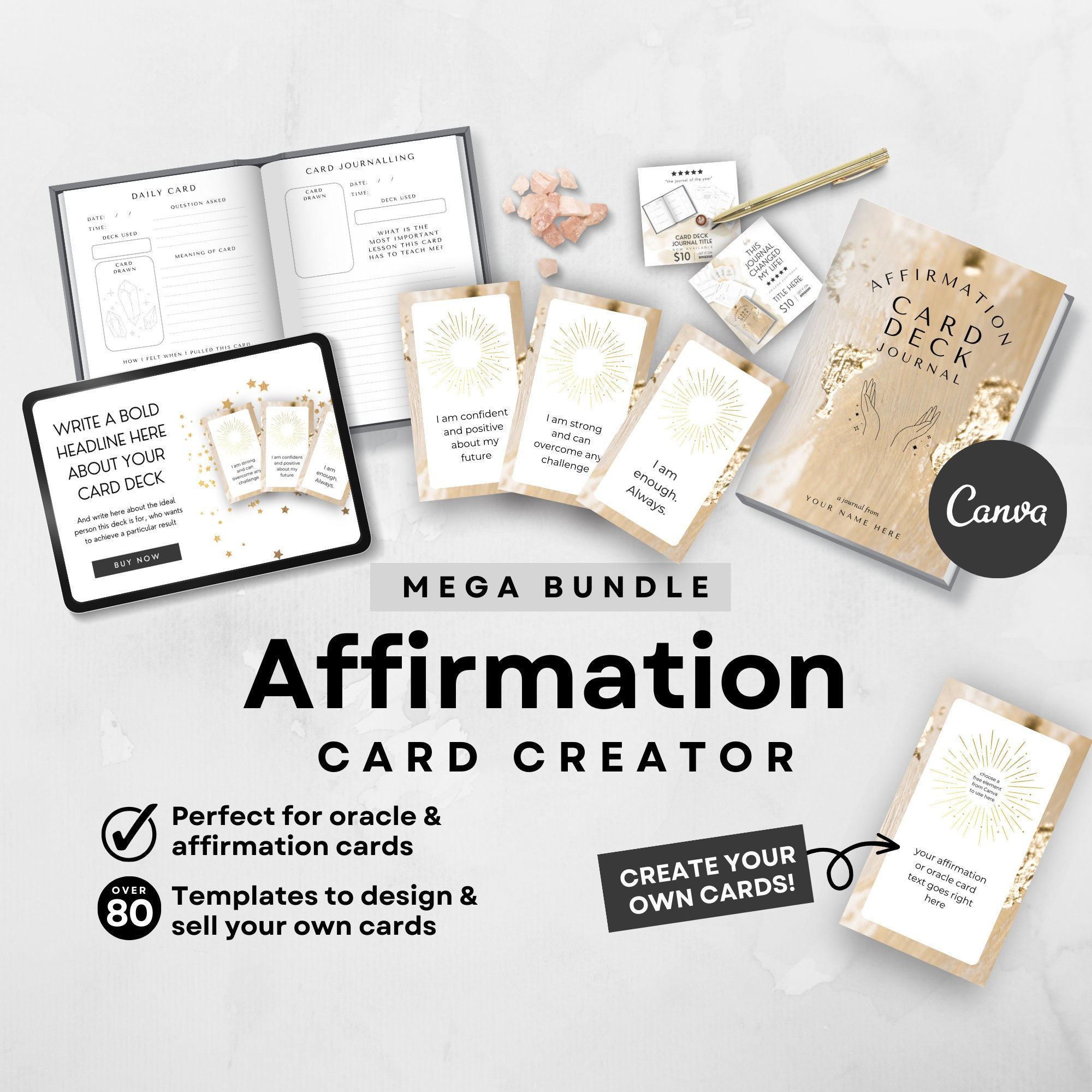 Affirmation Card Deck Creator Bundle Card Design Canva - Etsy