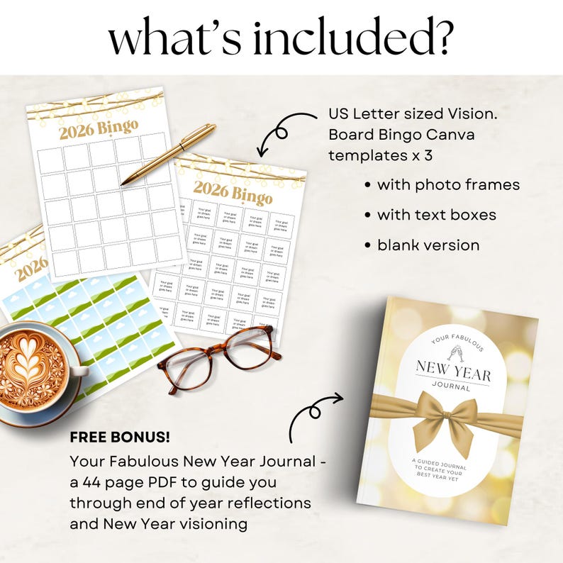 Bingo de tablero de visión para propósitos de Año Nuevo 2026. Plantilla ...