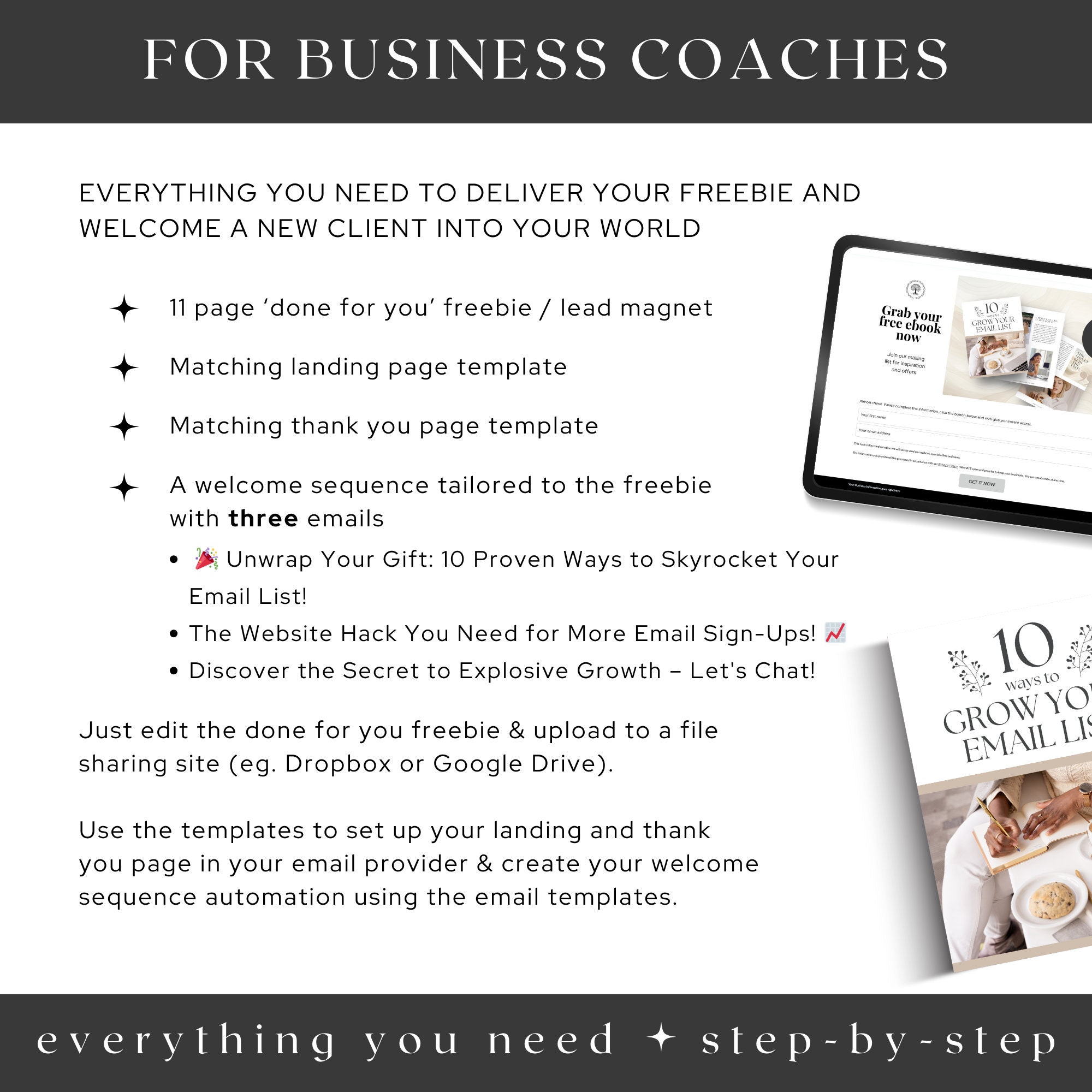 Lead Magnet and Email Sequence for Business Coach, How to Grow Your Email List Freebie, Landing ...