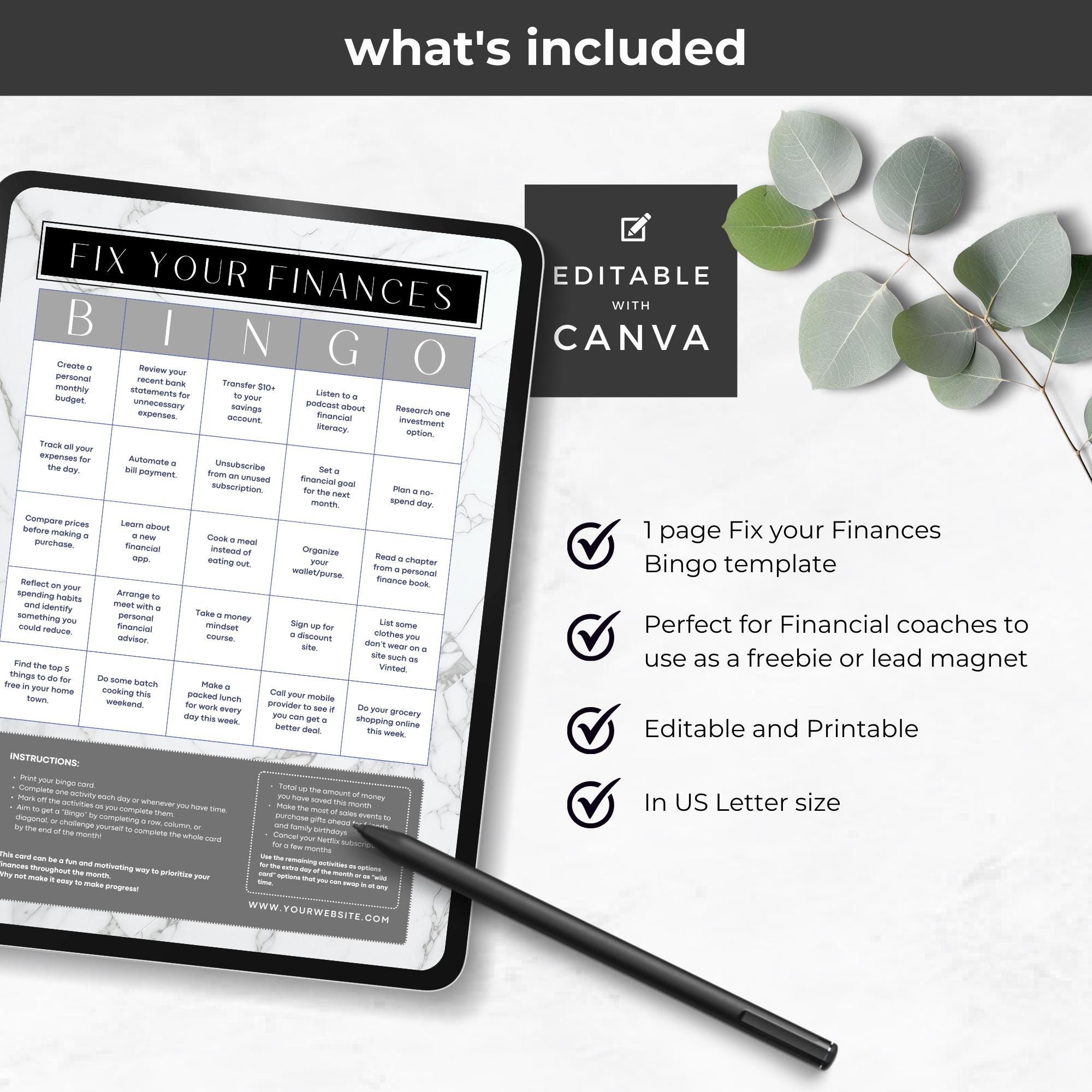 Financial Coaching Freebie Fix Your Finances Bingo Card Canva Template ...
