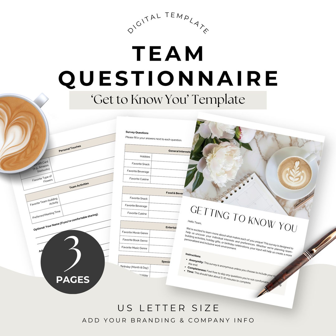 Co-worker Questionnaire New Team Bonding Survey Canva Template Team ...