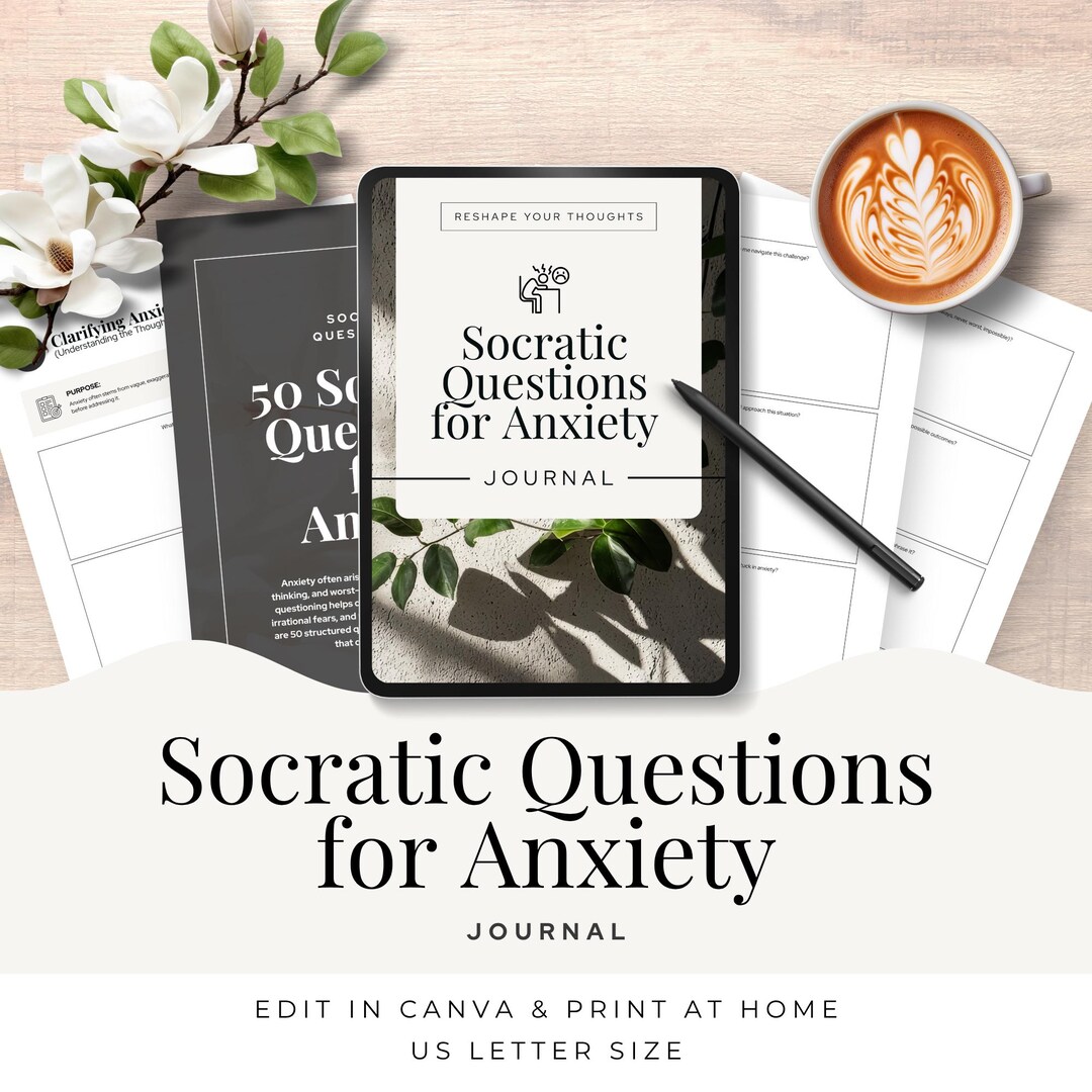 Anxiety Journaling Questions CBT Canva Template Therapy Tool Self ...
