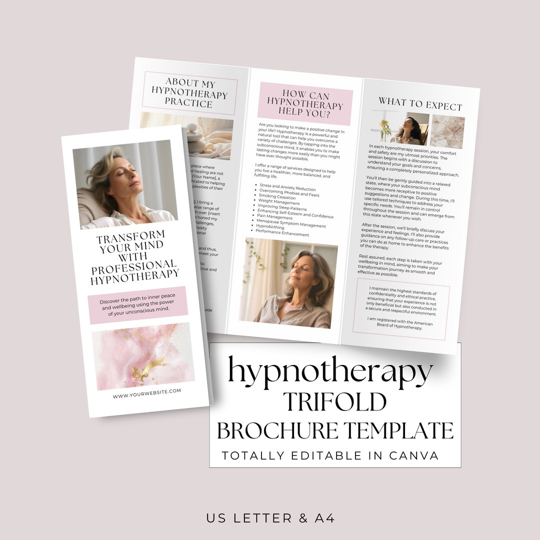 Customizable Hypnotherapist Tri-fold Leaflet for Hypnotherapy Promo ...