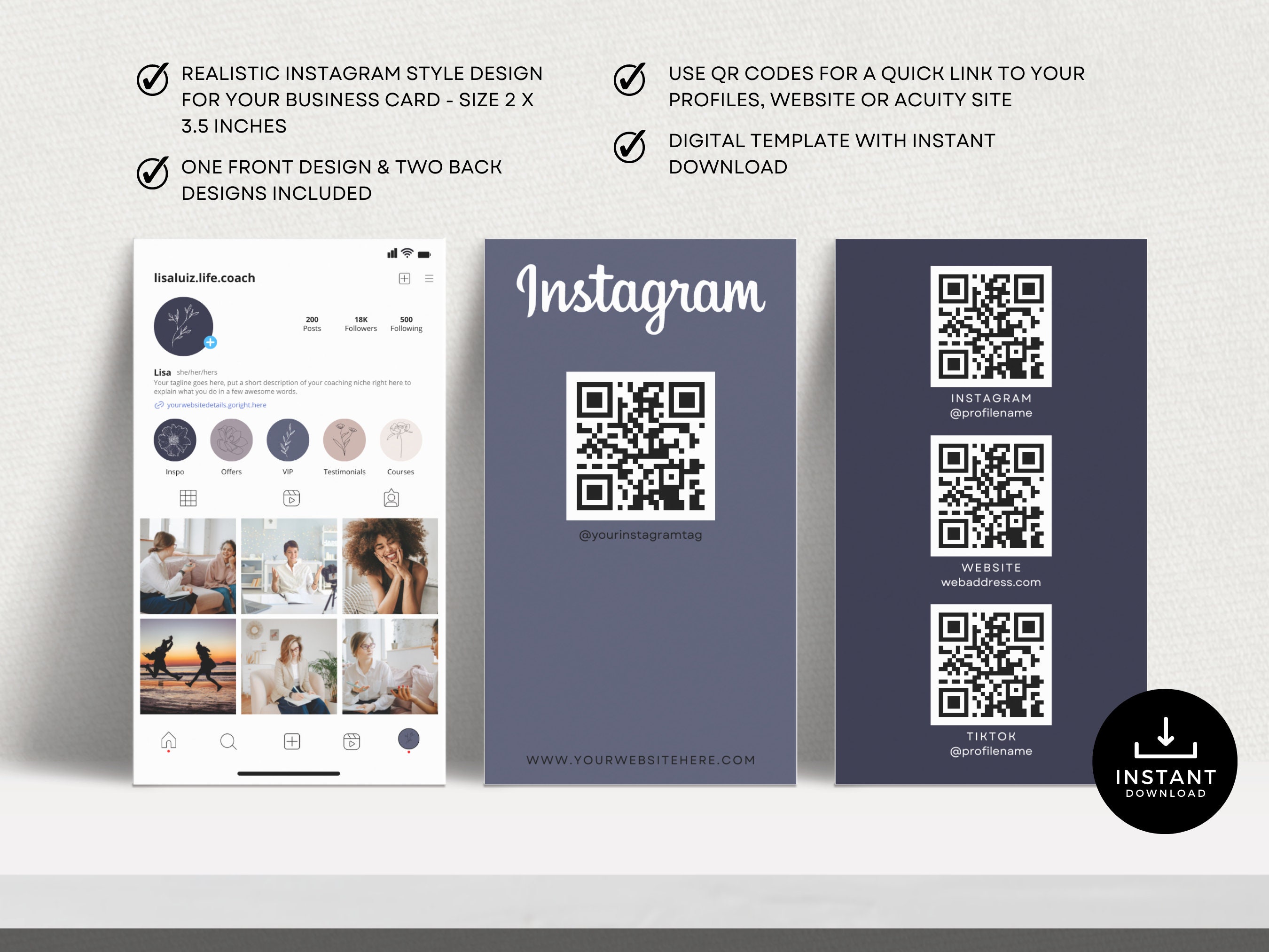 Business Card Insta Style Canva Template, Biz Card for Coach, IG Eye ...