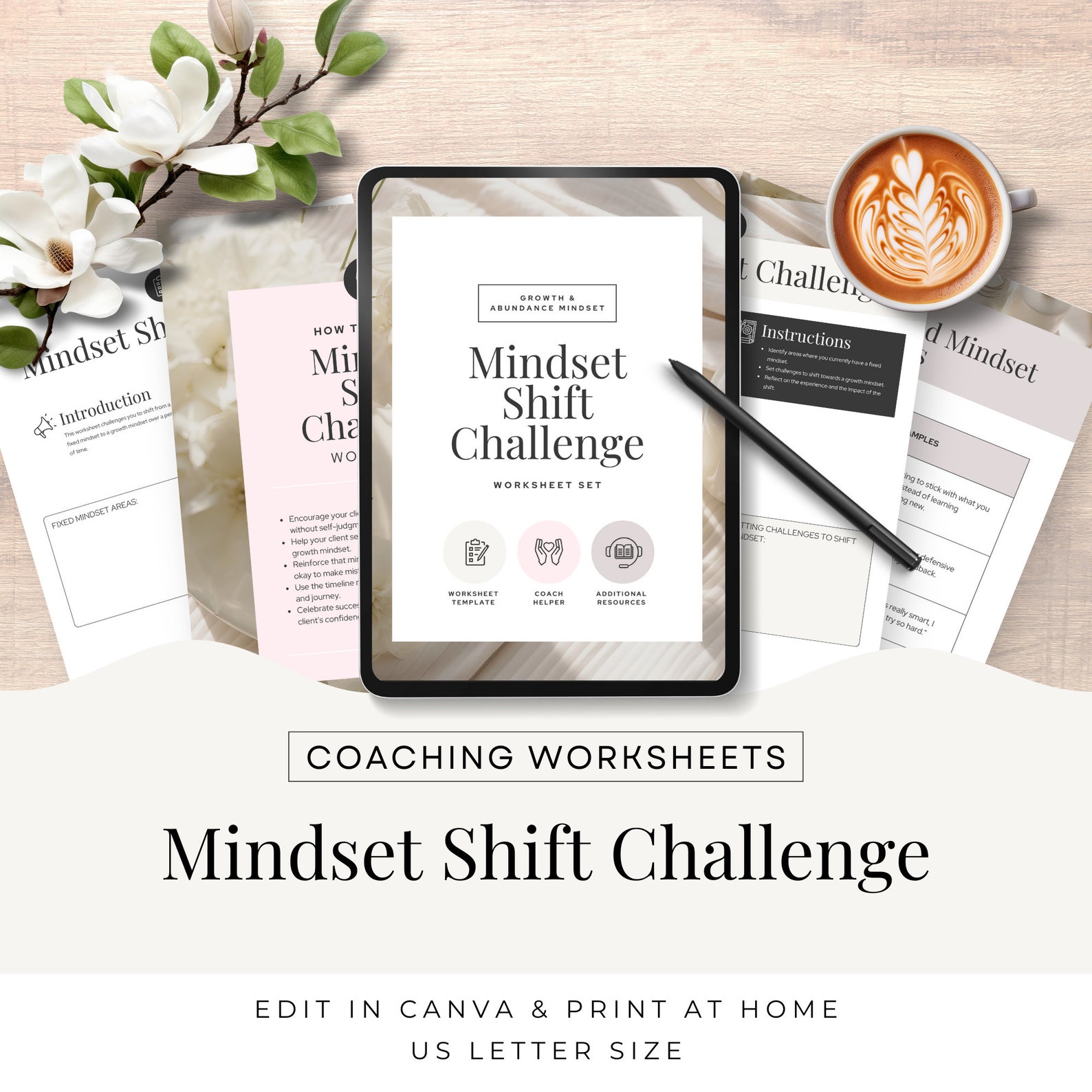 Mindset Shift Worksheet Canva Template, Coaching Mental Health Wellness ...