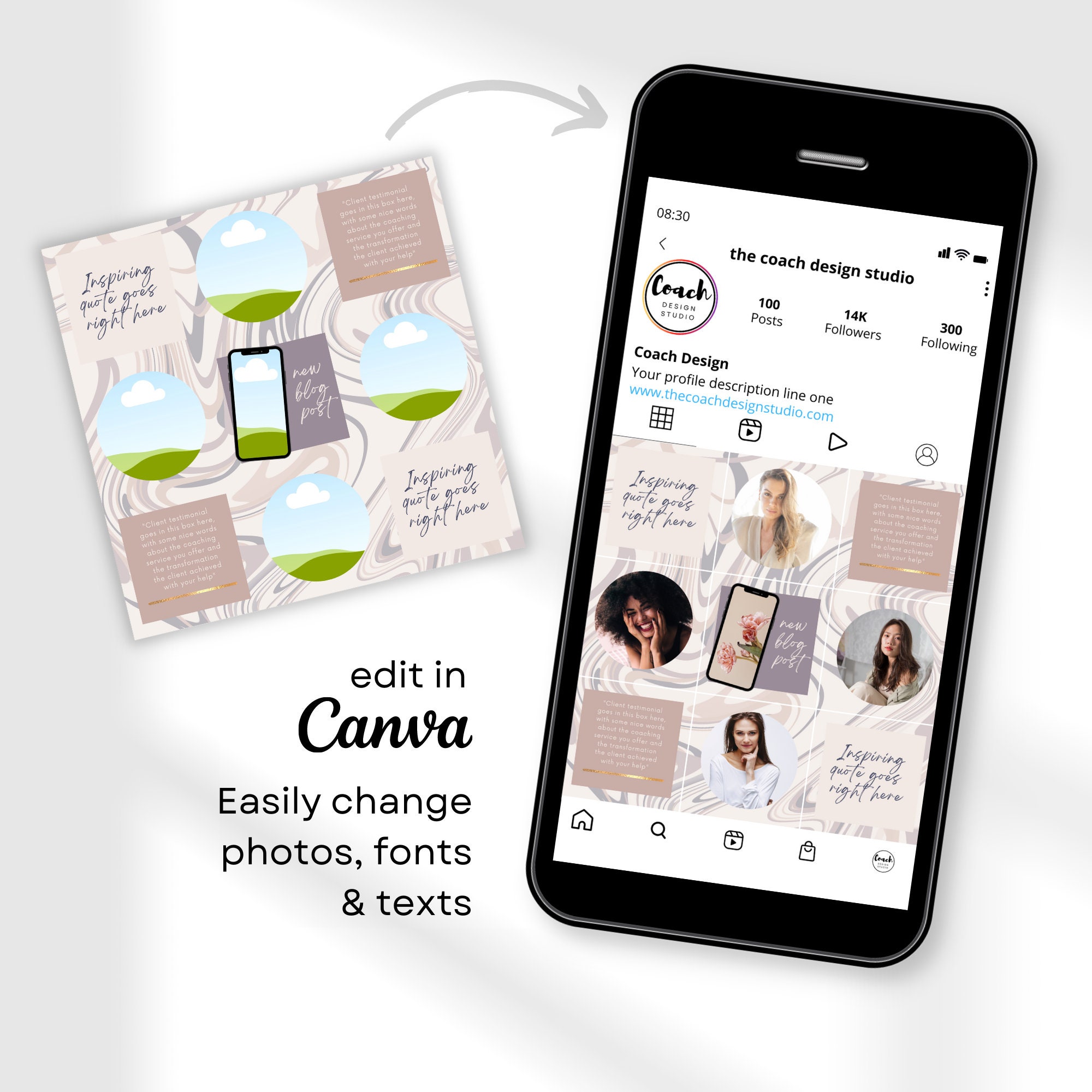 Instagram Puzzle Grid Template Canva for Coaches, Grid Layout, DIGITAL ...
