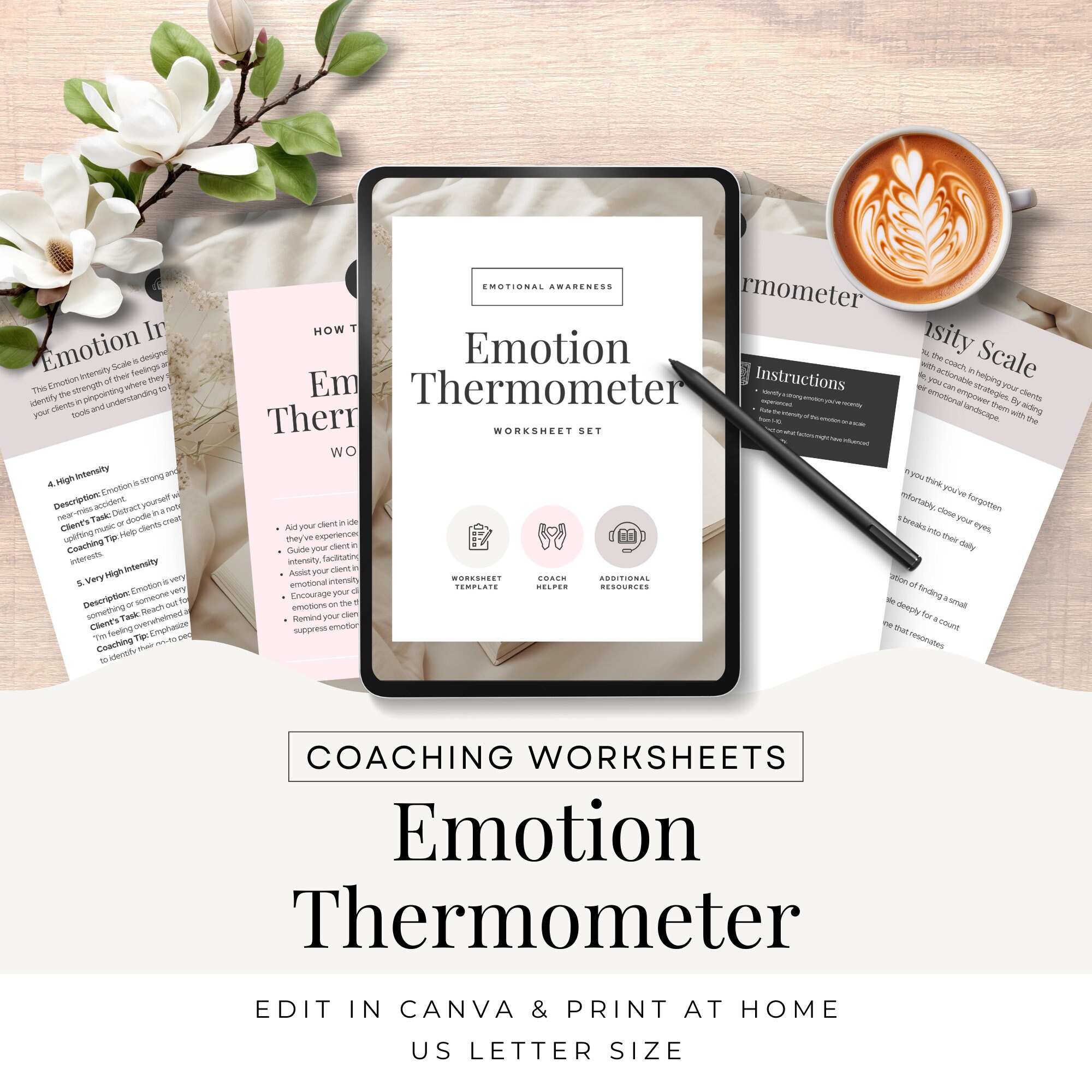 Coaching Worksheet Canva Template, Emotion Thermometer, Mental Health ...