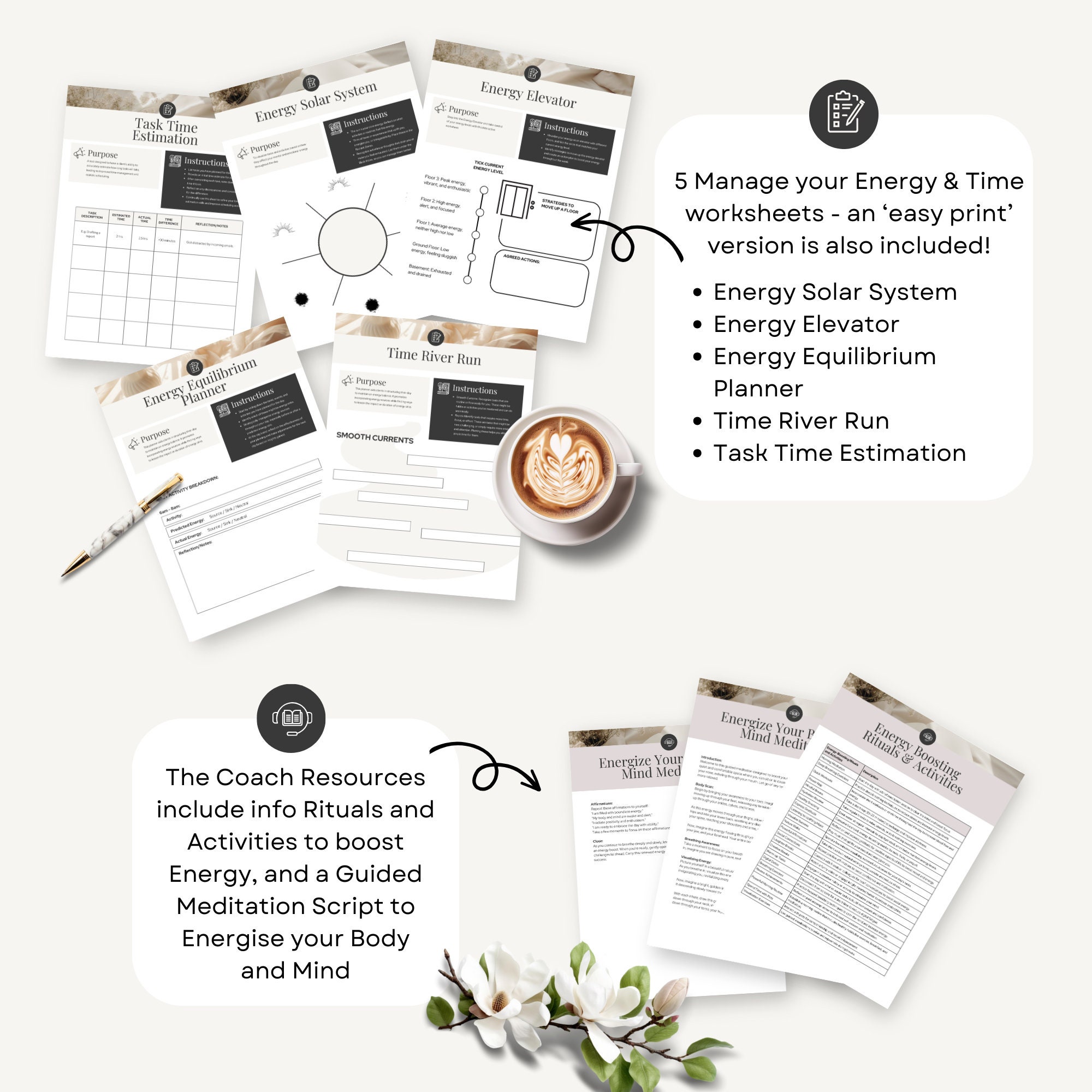 Manage Your Energy Worksheet Bundle, Life Coaching Therapy Tools, Time ...