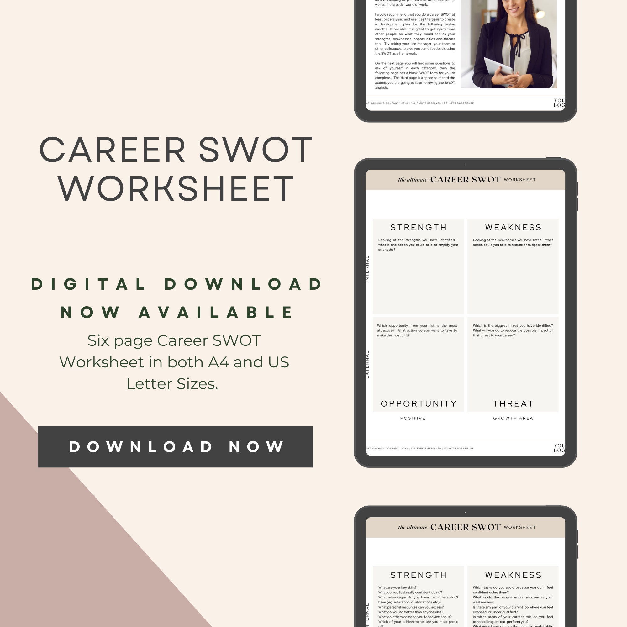 Career SWOT Worksheet for Coaches, Canva Template, Freebie, Lead Magnet ...