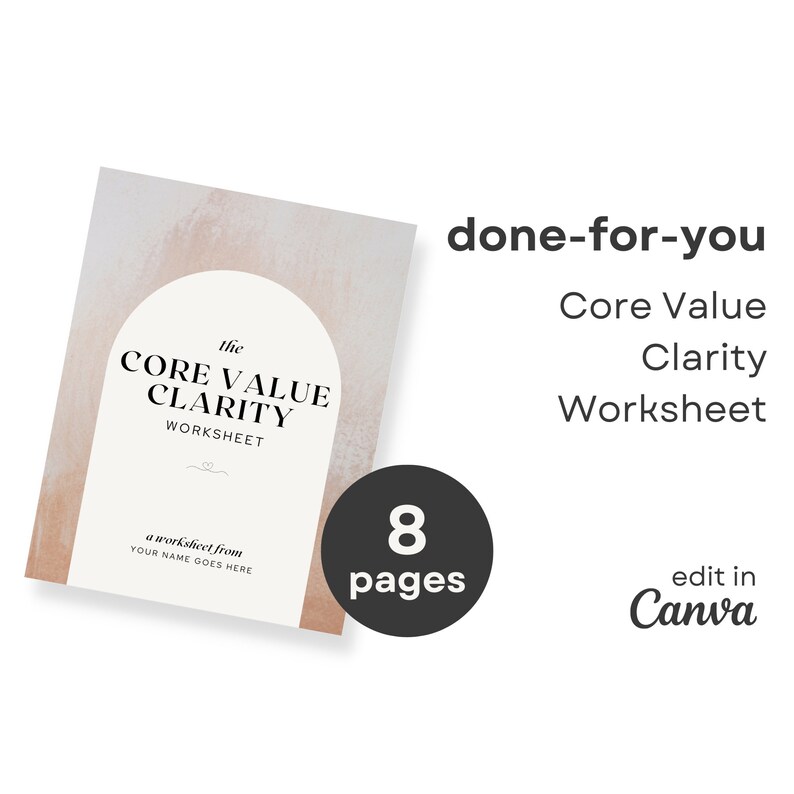 Core Value Clarity Worksheet, Done for You Freebie, Lead Magnet, Playbook, Canva Template ...