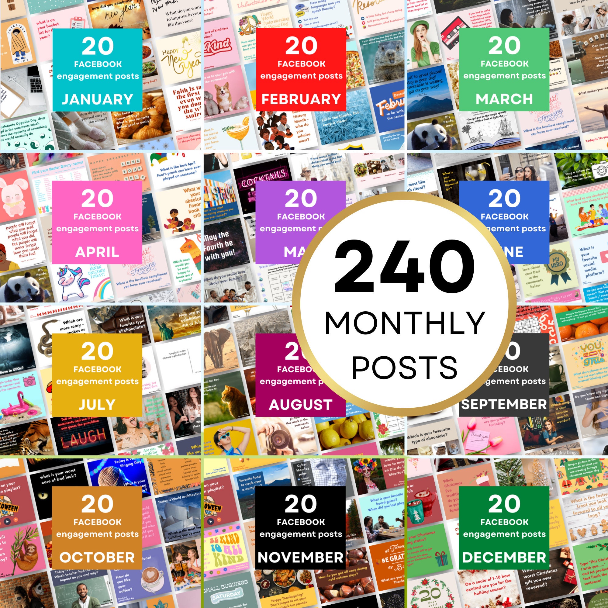 Facebook Group Engagement Post Bundle, Posts by Month, INSTANT DOWNLOAD ...