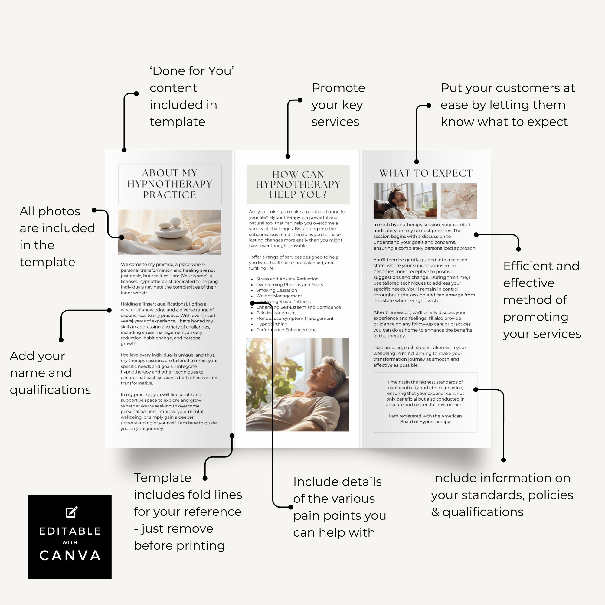 Printable Hypnosis Trifold Flyer Canva Template for Hypnotherapist ...