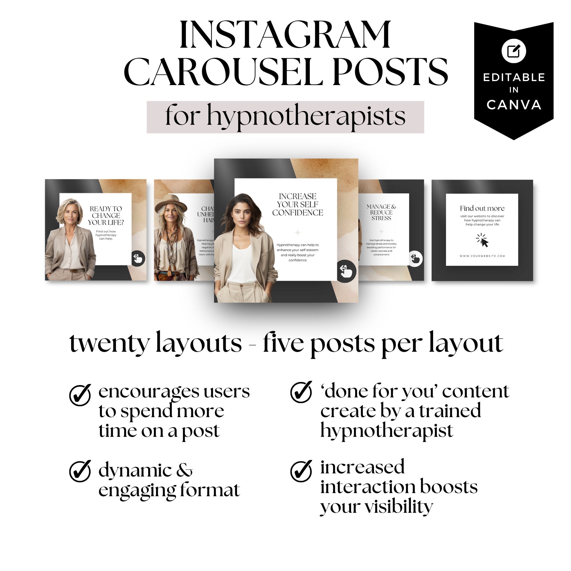 Carousel Posts Hypnosis, IG Engagement Editable Canva Template ...