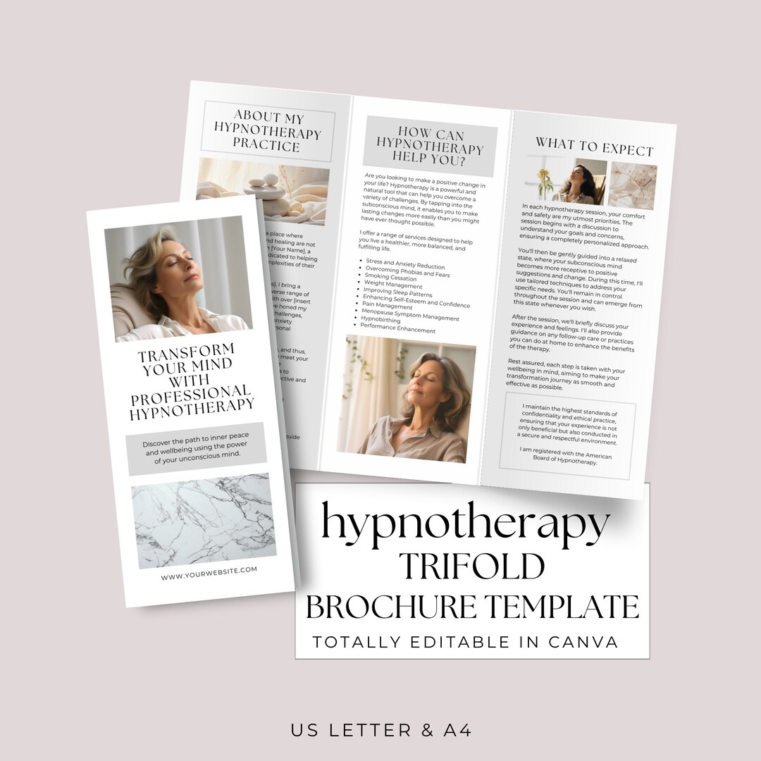 Printable Hypnotherapy Trifold Flyer Canva Template for Hypnotherapist ...