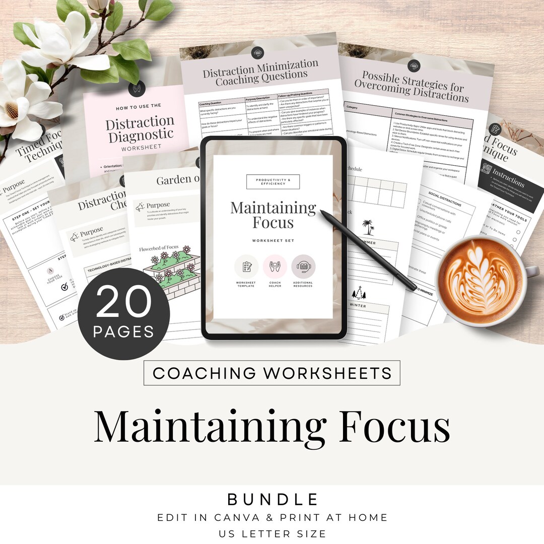Productivity Coaching Worksheets, Maintaining Focus Tools, Minimize ...