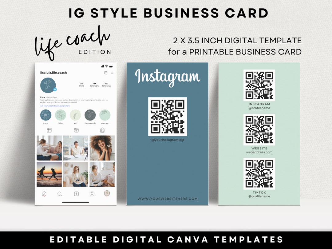Printable IG Format Biz Card Style for Life Coaches Business Card Canva ...