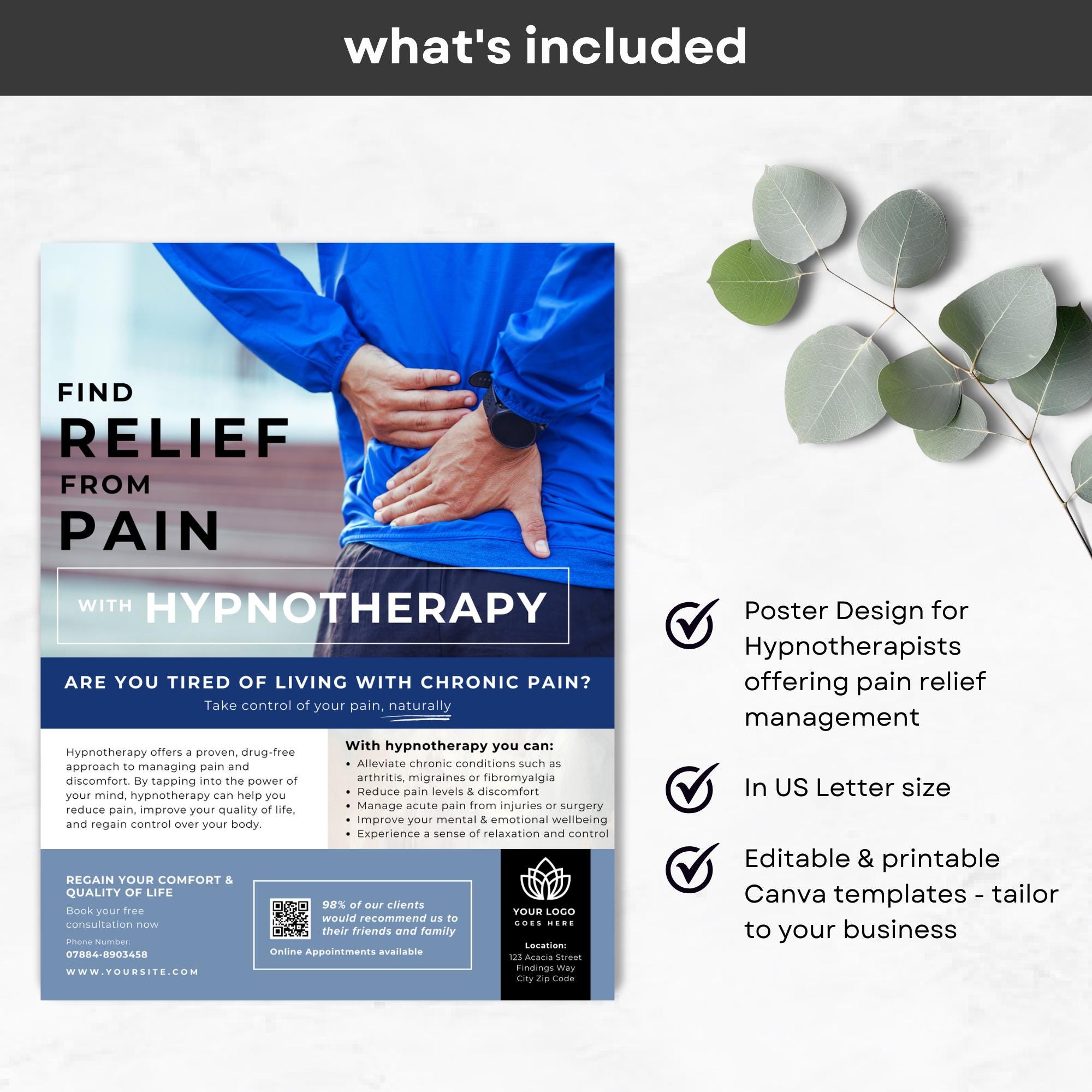 Hypnotherapy Pain Management Poster Arthritis Fybromyalgia Canva ...