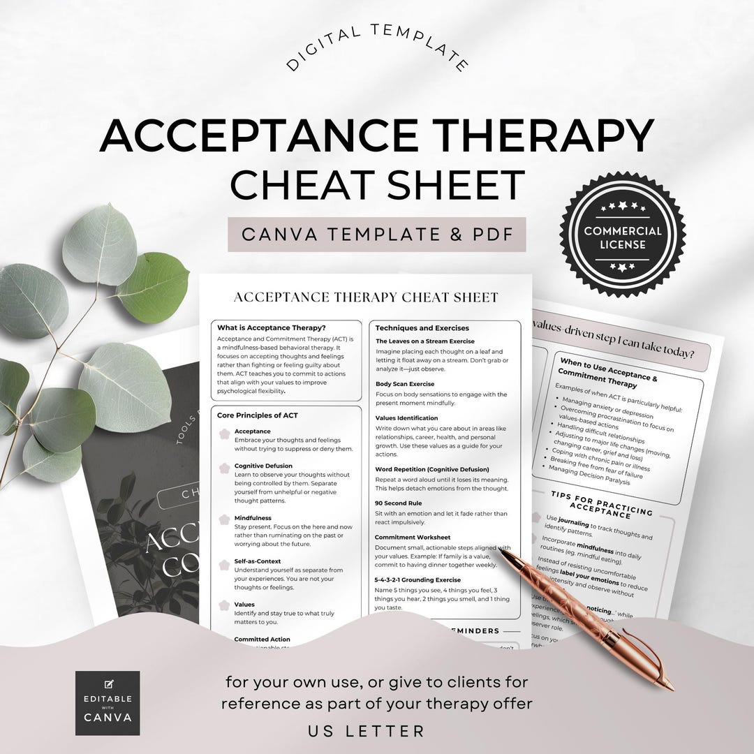 Acceptance Commitment Therapy Cheat Sheet Behavioral Therapy Cheatsheet ...