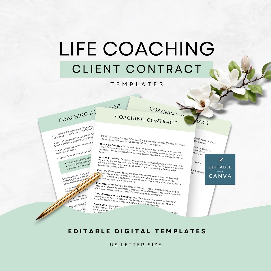 Life Coach Client Contract, New Coachee Agreement Canva Template, US ...