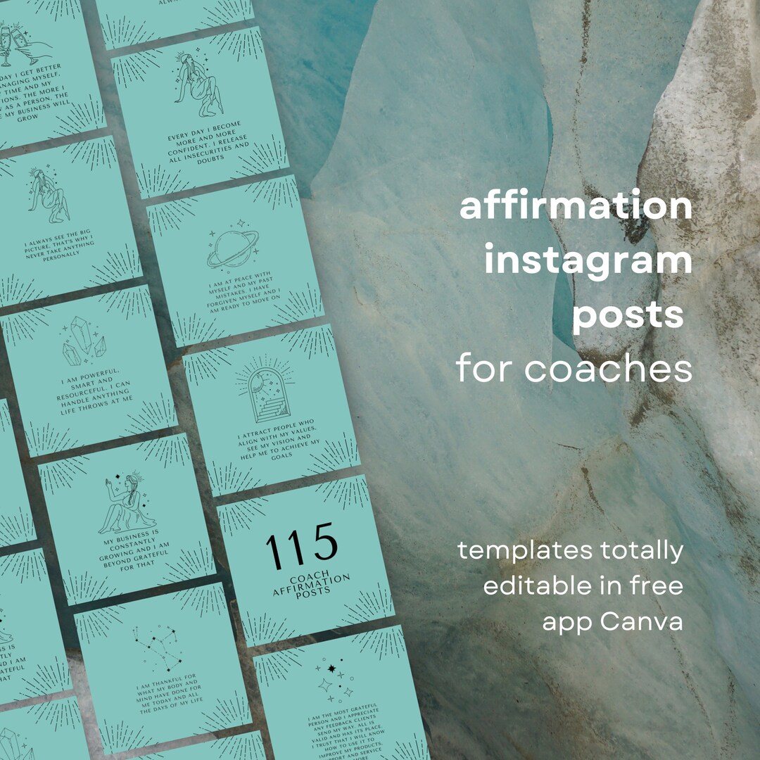 Turquoise Instagram Post Template Affirmations, Quote Pack for Coaches ...