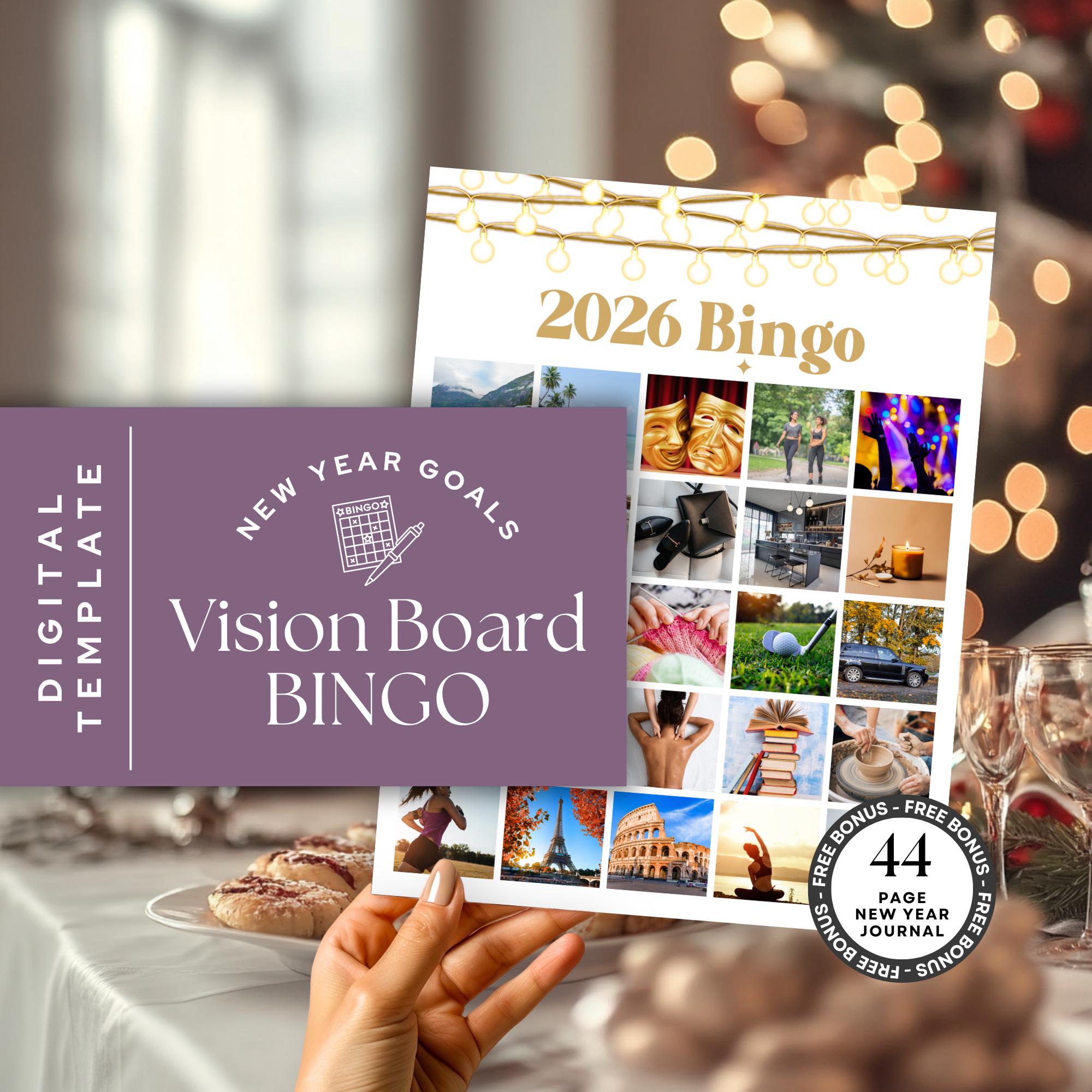 New Year Resolutions Vision Board Bingo for 2026 Dream Manifestation ...