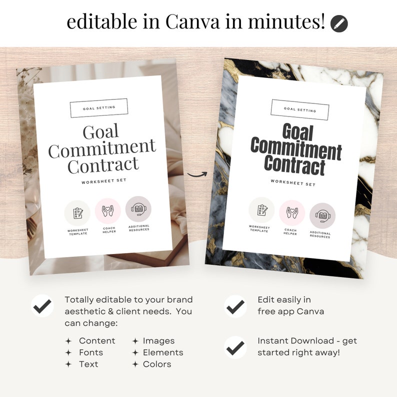 Mindset Coach Worksheet Goal Commitment Contract, Canva Template ...
