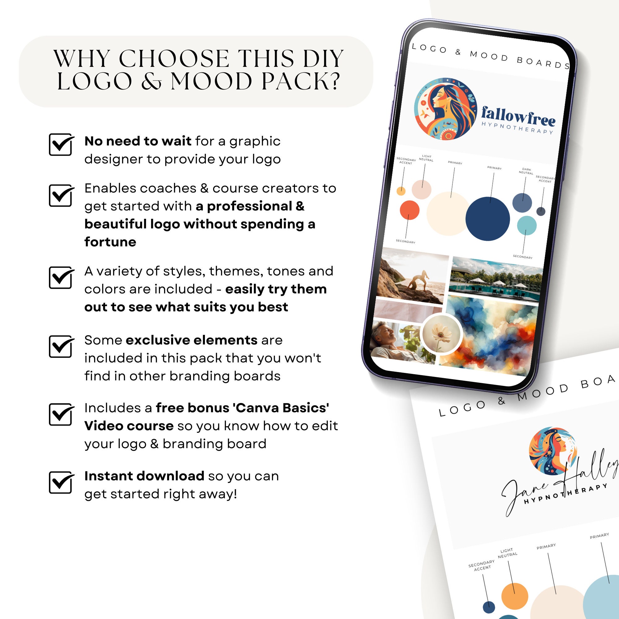 Hypnotherapy Logo Mood Board Canva Template, DIY Branding for ...