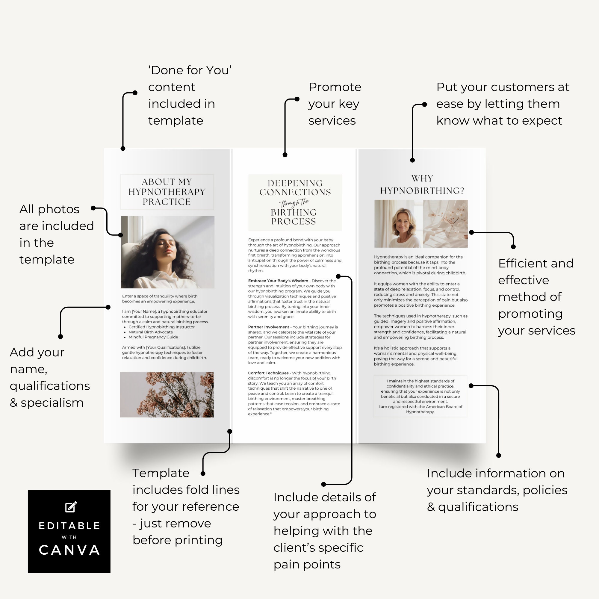 Hypnotherapy Trifold Pamphlet Hypnobirthing, Hypnotherapist Promo ...