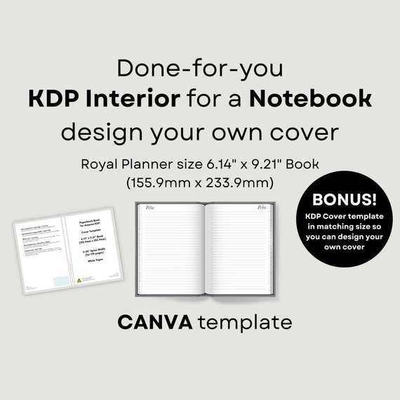 KDP Notebook Interior and KDP Cover Template in Canva Low - Etsy