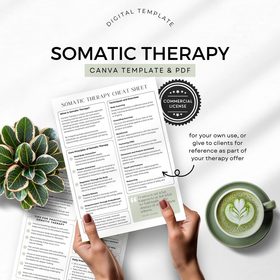 Somatic Therapy Cheat Sheet Printable Emotional Regulation Techniques Healing Exercises Trauma ...