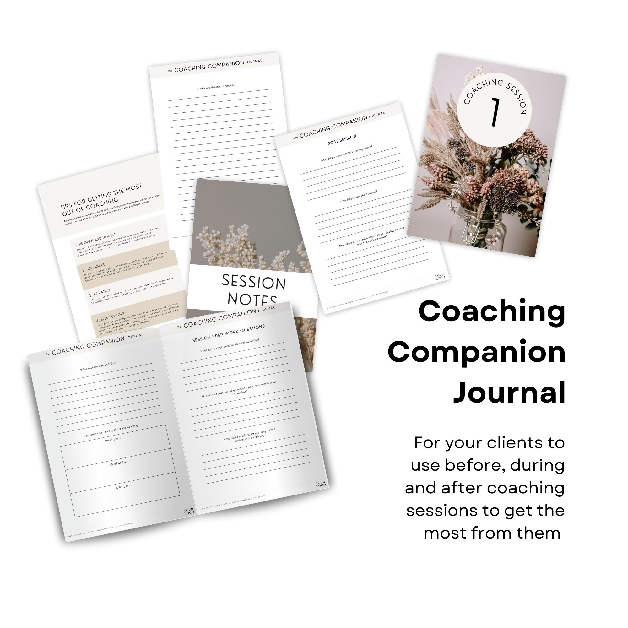 Coaching Journal Canva Template, Client Onboarding, Coaching Session ...