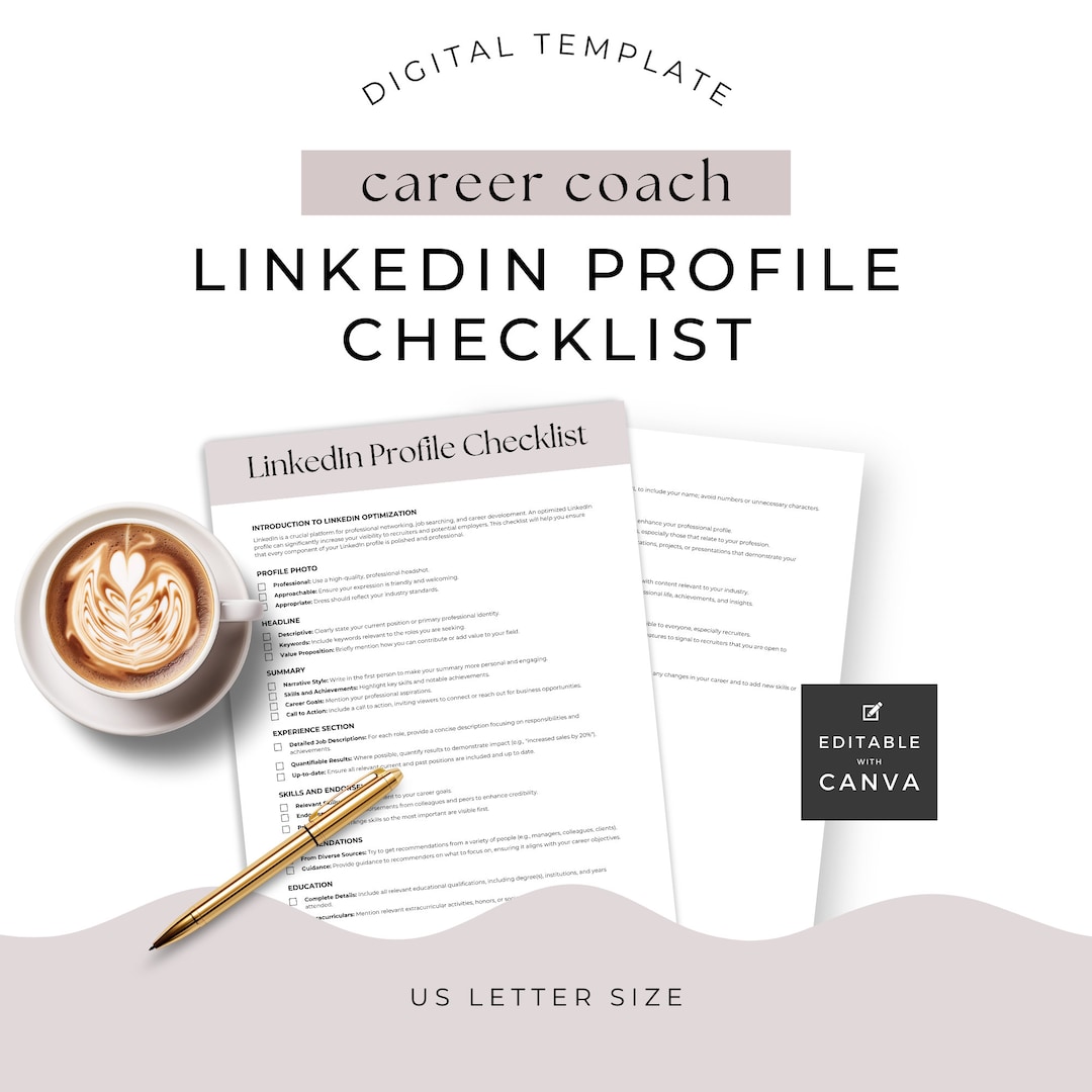 Linkedin Profile Checklist Career Coach Handout Client Freebie Canva ...