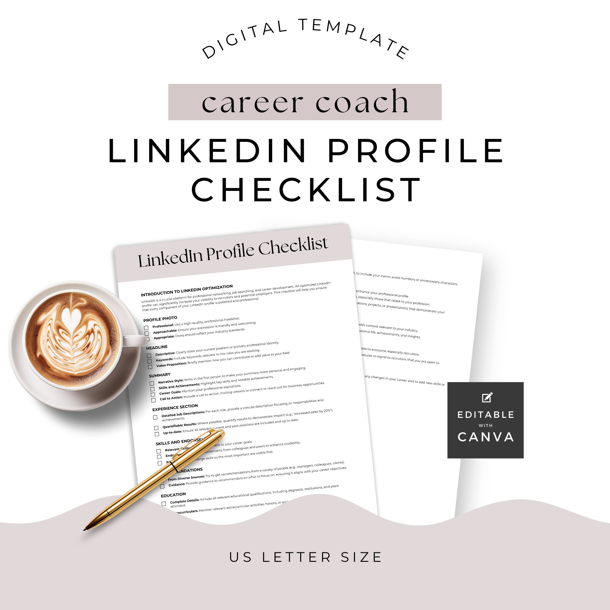 Linkedin Profile Checklist Career Coach Handout Client Freebie Canva ...