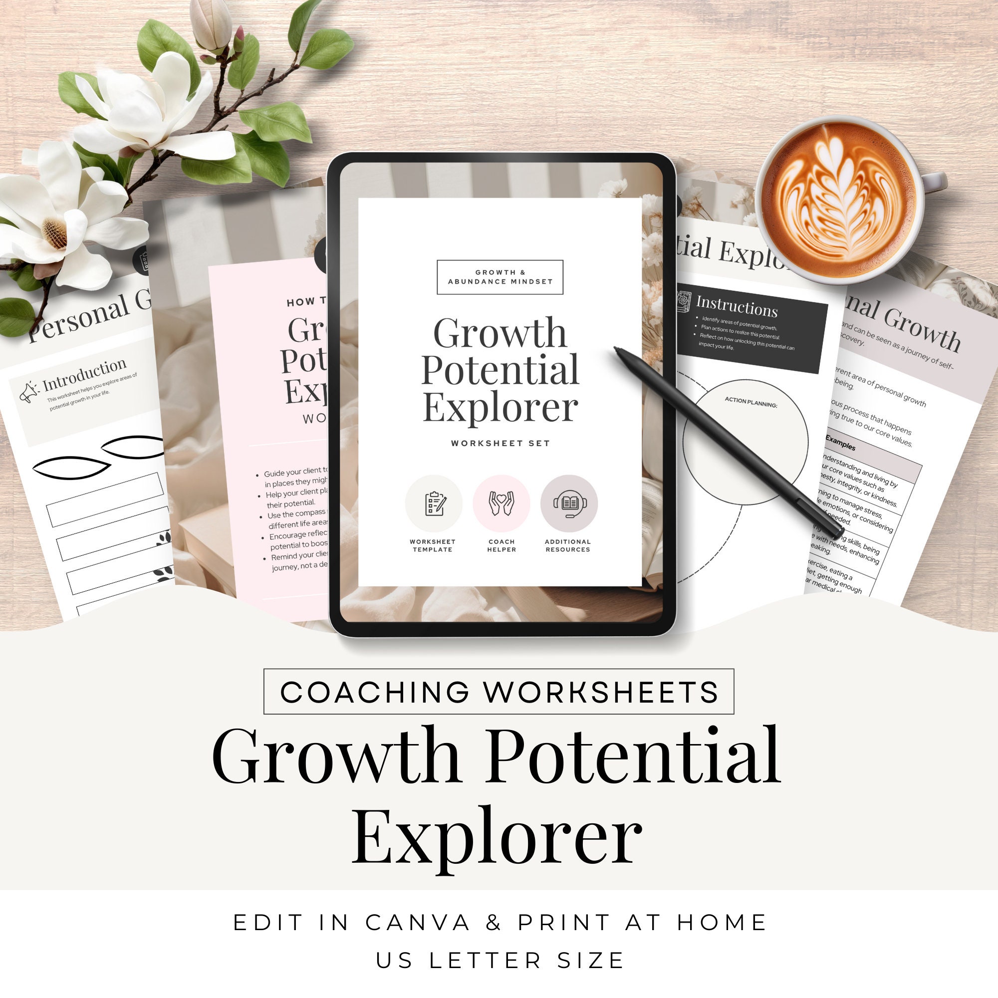 Growth Mindset Coaching Worksheet Canva Template, Self Development ...