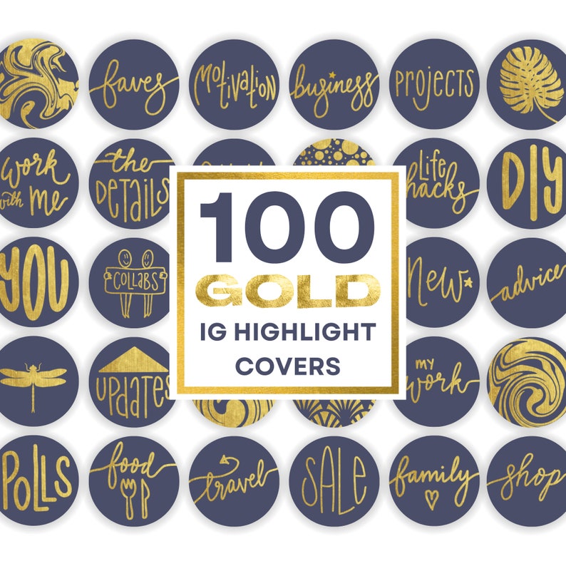 Instagram Highlight Covers in Blue and Gold, Bundle of 100 in Canva ...