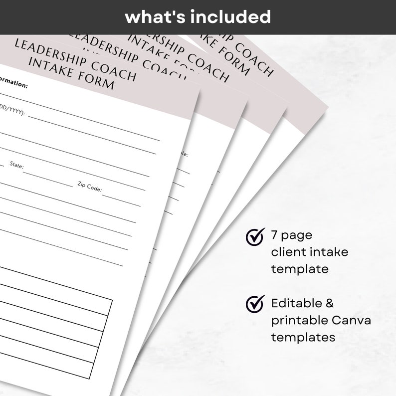Leadership Coaching Template, Intake Form, Edit in Canva, Client ...