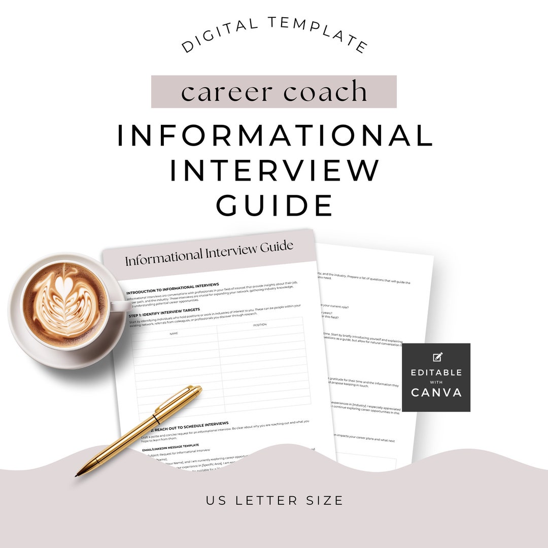 Career Coach Worksheet Informational Interview Handout Canva Template ...
