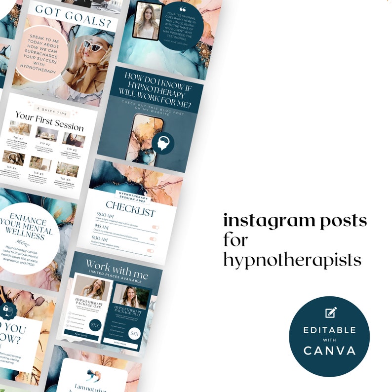 Hypnotherapy Insta Posts Canva Template, Hypnotherapist Instagram IG ...