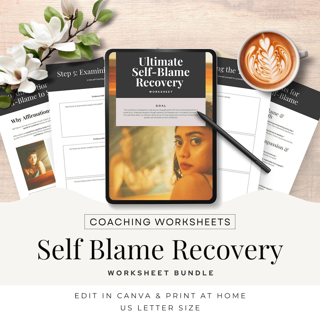 Self Blame Recovery Worksheet Set, Canva Templates, Therapy Tools, Self ...