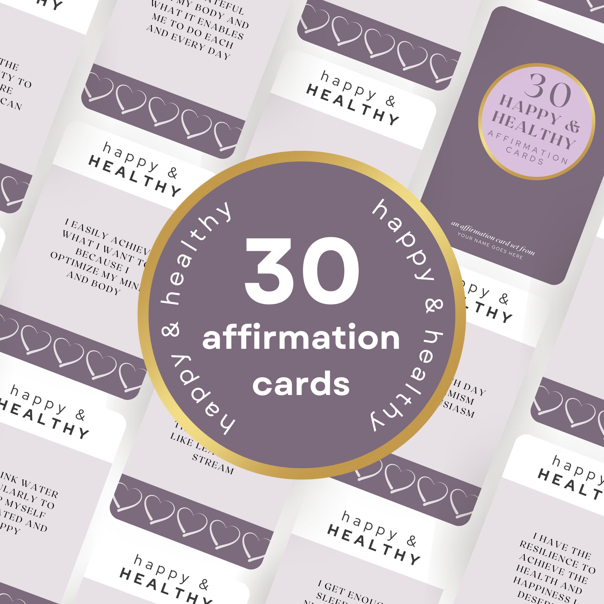 Printable Affirmation Cards, Happy & Healthy Positive Thinking, Purple ...