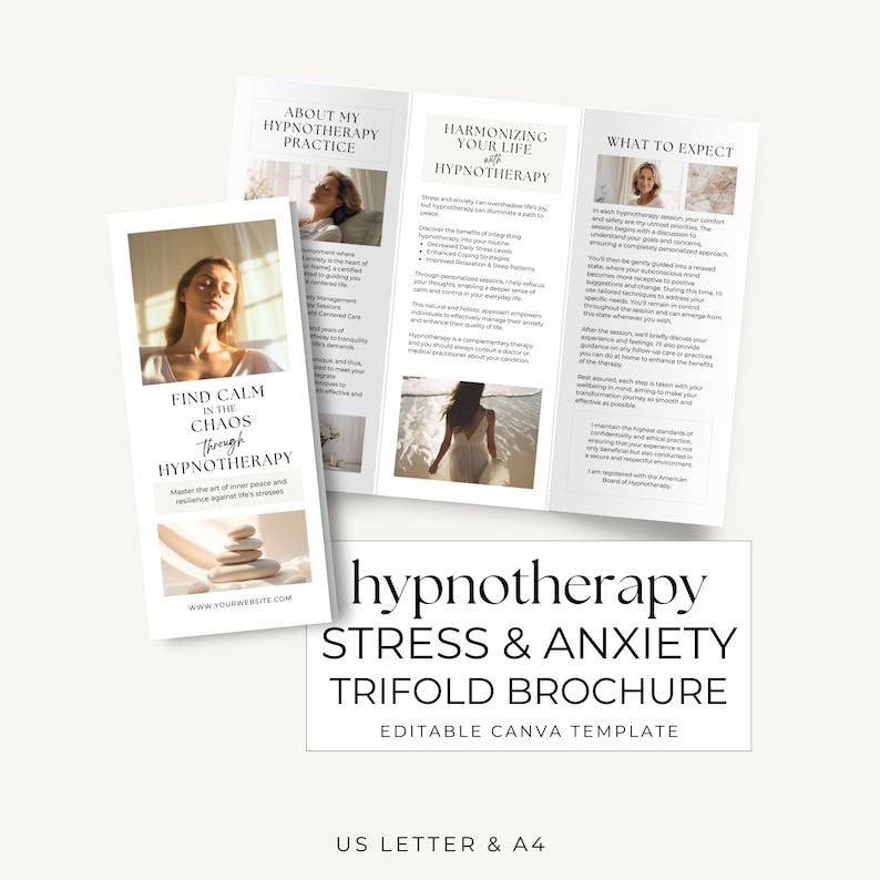 Tri Fold Leaflet Canva Template, Hypnotherapy for Stress and Anxiety ...
