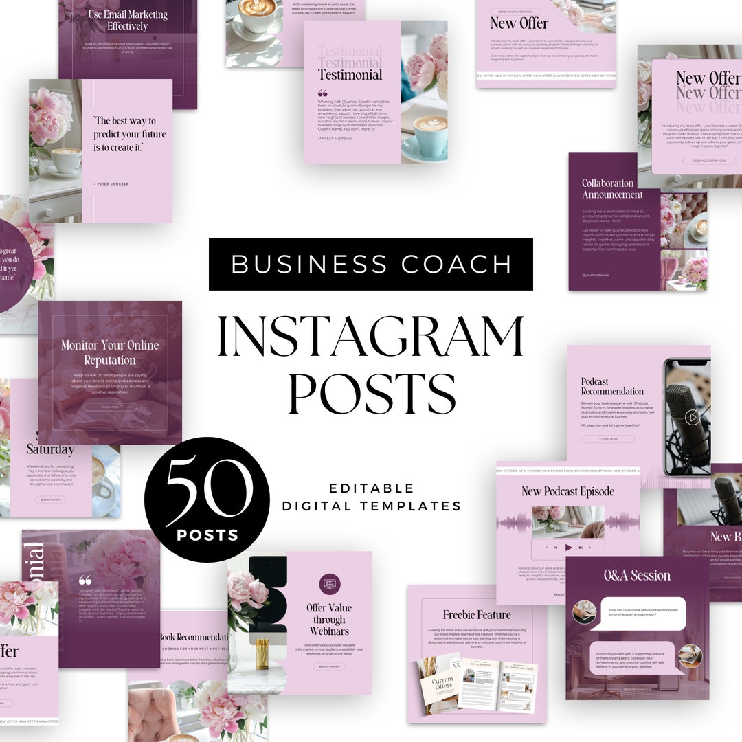 Insta Business Coach Canva Template Social Media Posts Editable Ig ...