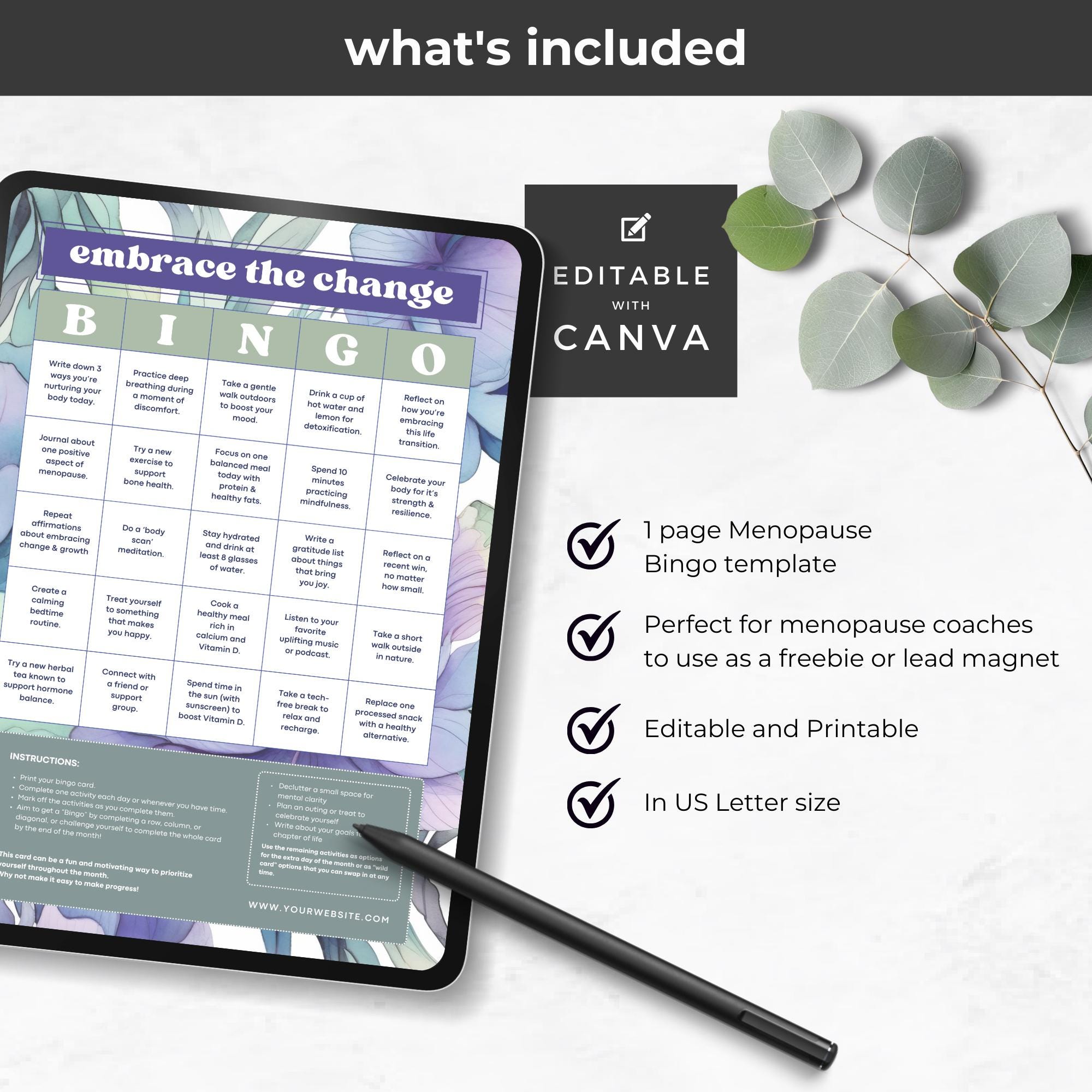 Menopause Coach Freebie Bingo Card Canva Template Lead Magnet Client ...