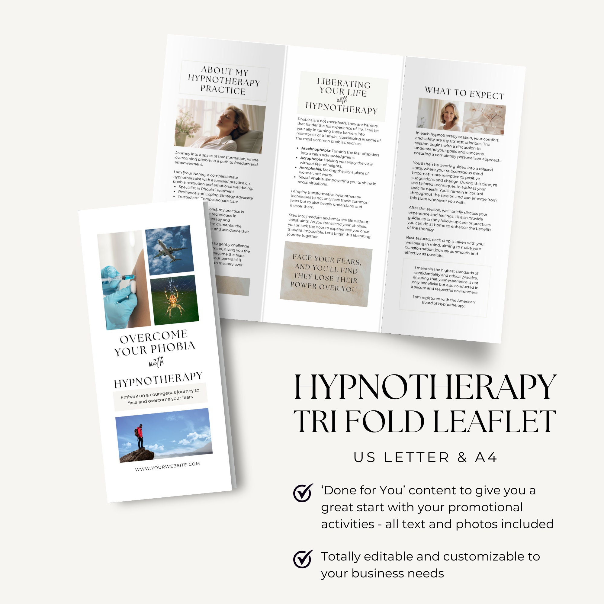 Hypnosis Client Information Flyer Trifold Leaflet Overcome Phobias ...