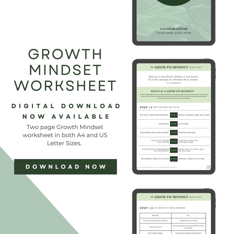 Growth Mindset Worksheet for Coaches, CANVA Template, Freebie, Lead ...