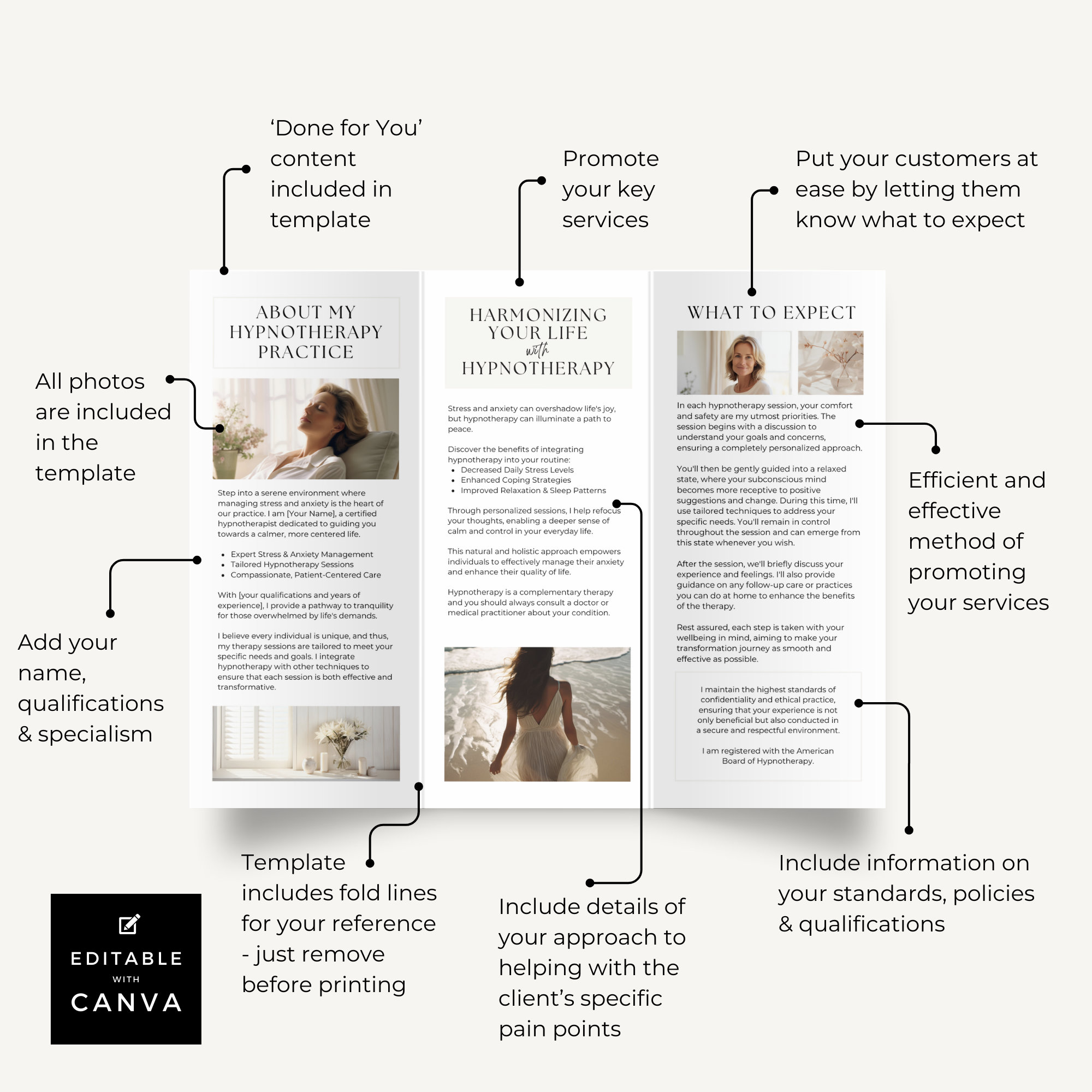 Tri Fold Leaflet Canva Template, Hypnotherapy for Stress and Anxiety, Hypnosis Brochure ...